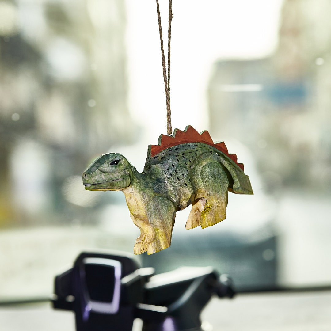 Wood Dinosaurs Car Ornaments, Rear View Mirror Decor Charm, Car Decor ...