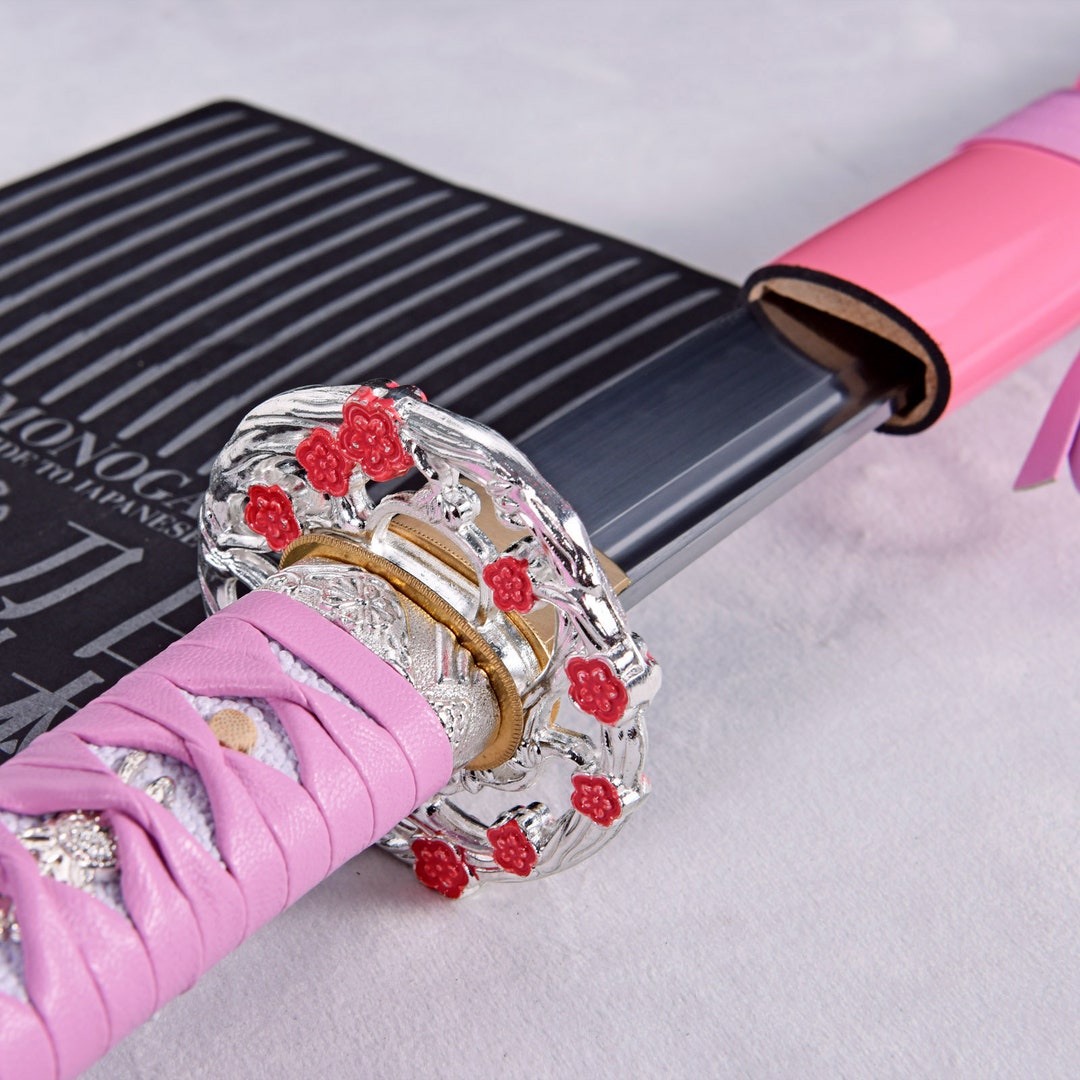 Handmade Full Tang Katana Pink Katana Hand Forging Battle Ready Sword Real Samurai Katana Sword ...