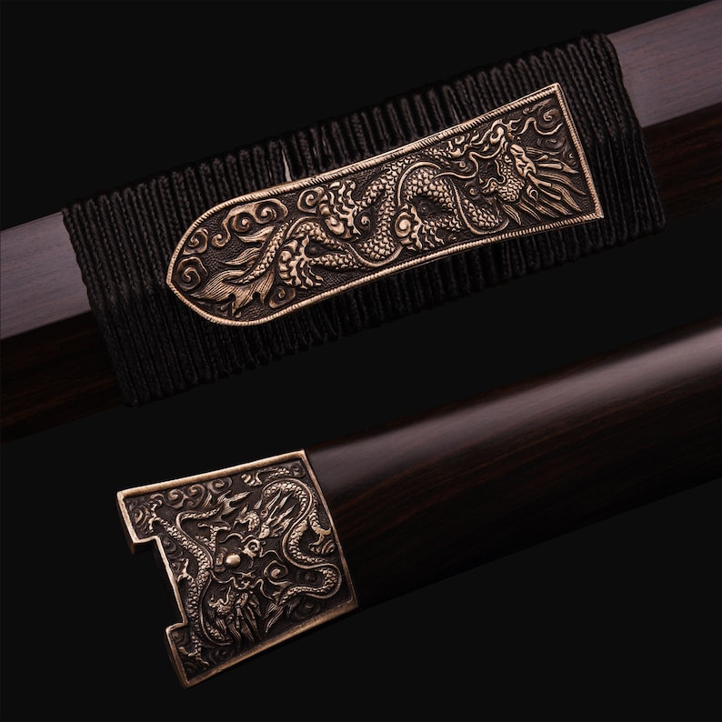 Chinese Dragon Pattern Han Sword Two-handed Sword Handmade - Etsy