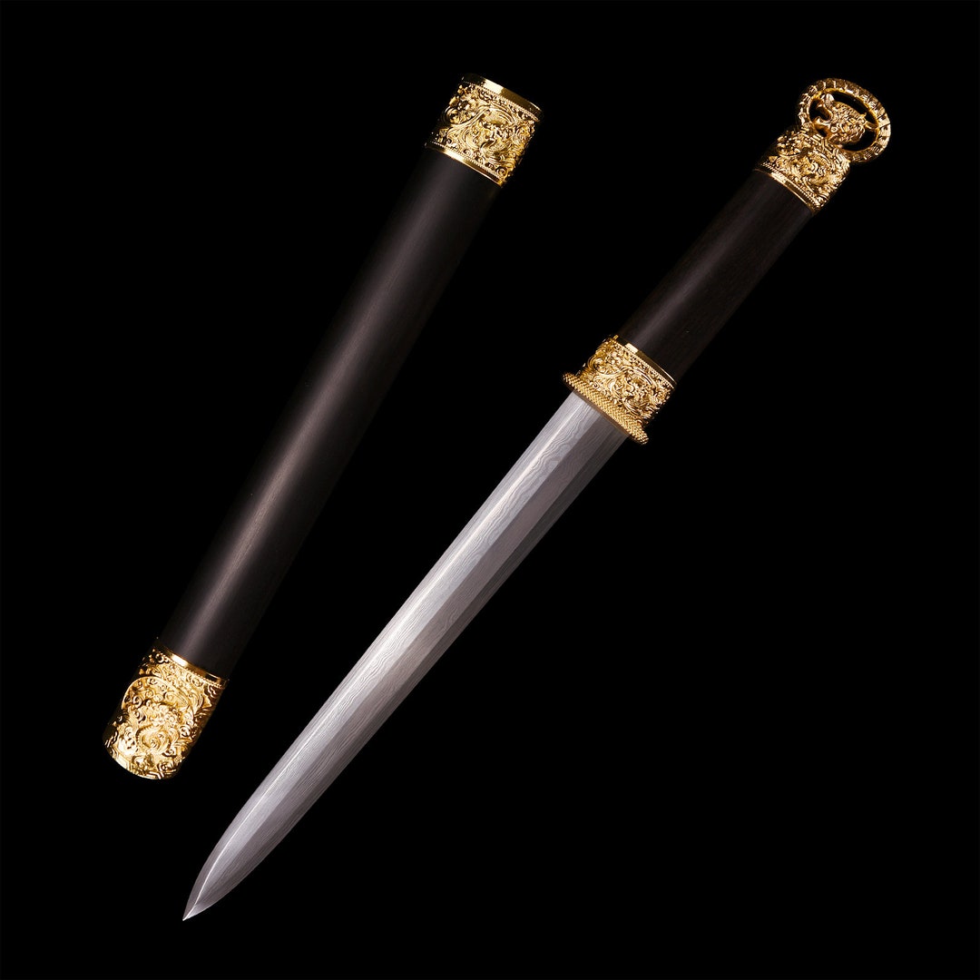 Handmade Damascus Steel Chinese Sword Ring Head Sword Dagger - Etsy