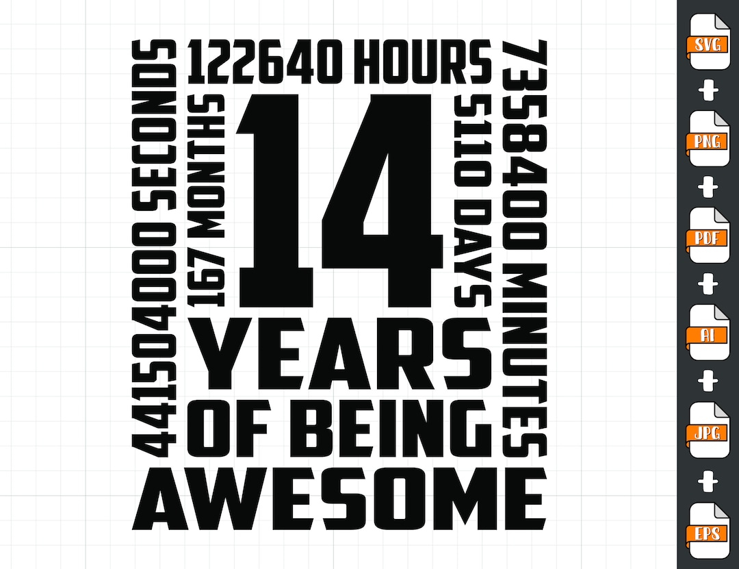 14th Birthday SVG PNG 14 Years Old SVG Instant Download - Etsy
