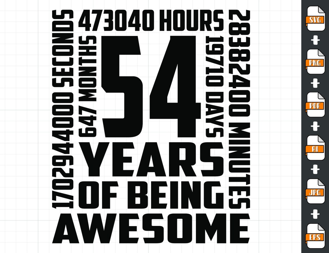 54th Birthday SVG PNG 54 Years Old SVG Instant Download - Etsy