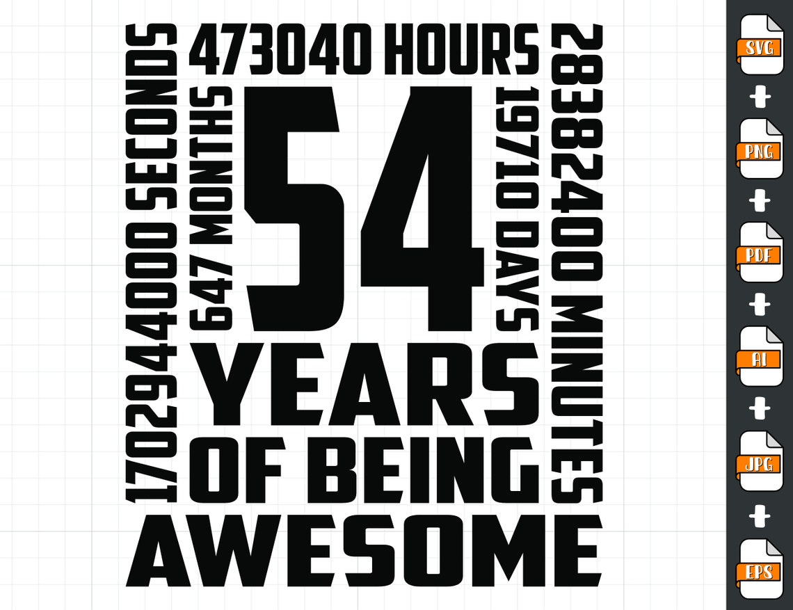 54th Birthday SVG PNG 54 Years Old SVG Instant Download - Etsy
