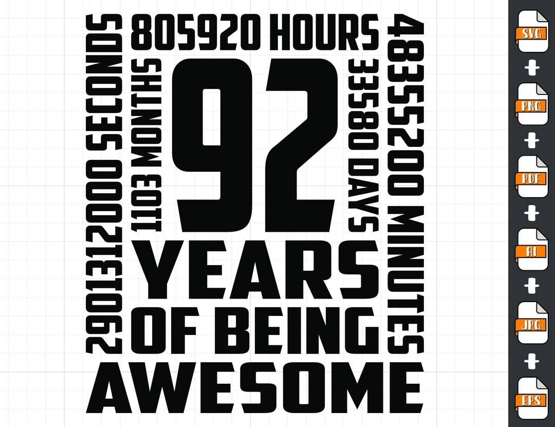 92th Birthday SVG PNG 92 Years Old SVG Instant Download - Etsy