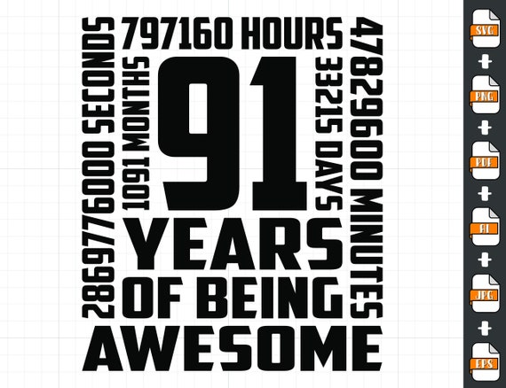 91th Birthday SVG PNG 91 Years Old SVG Instant Download - Etsy