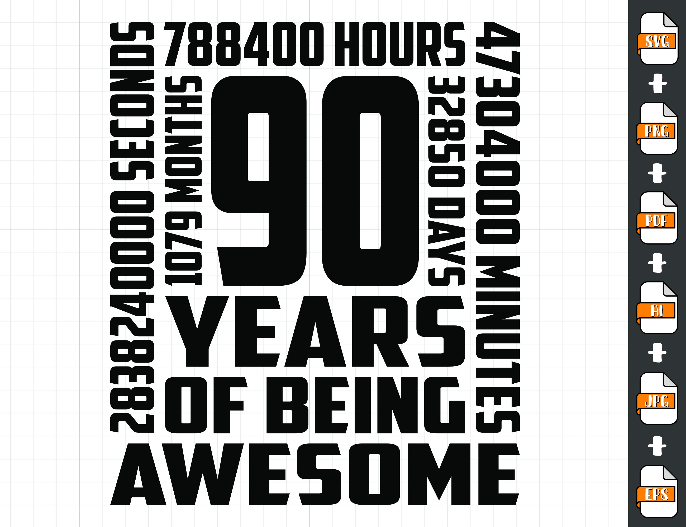 90th Birthday SVG PNG 90 Years Old SVG Instant Download - Etsy UK