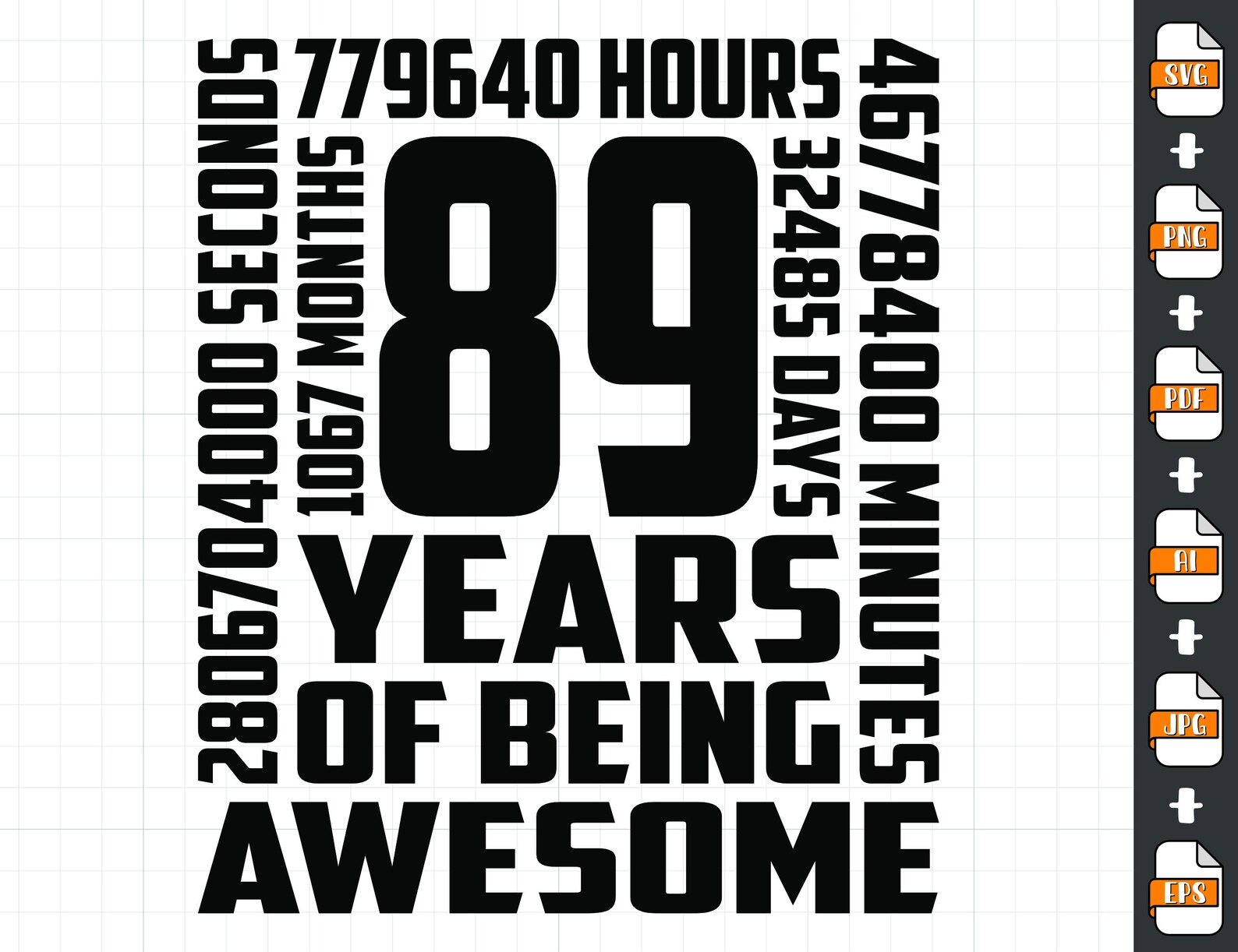 89th Birthday SVG PNG 89 Years Old SVG Instant Download - Etsy