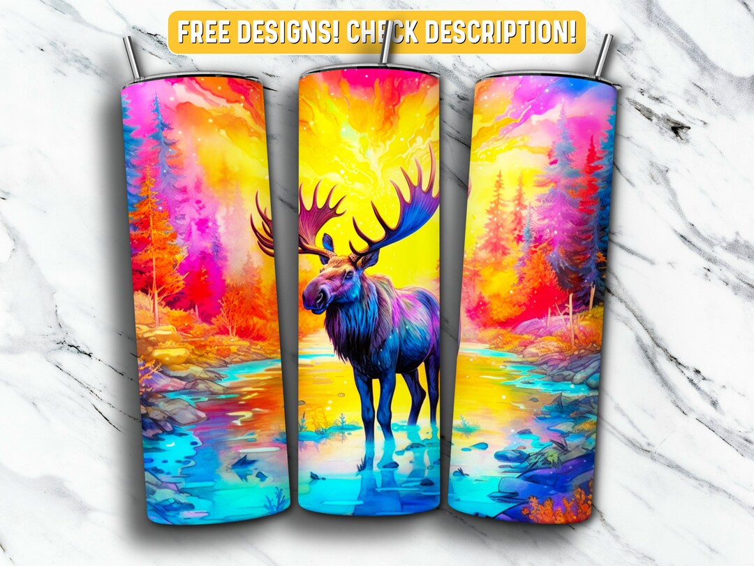 Watercolor Moose Tumbler Wrap PNG Design, Moose Animal 20 Oz Skinny ...