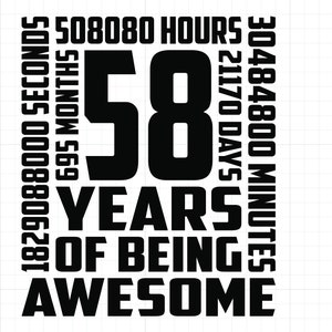 58th Birthday SVG PNG 58 Years Old SVG Instant Download - Etsy