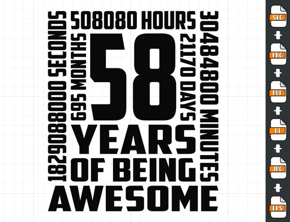 58th Birthday SVG PNG 58 Years Old SVG Instant Download - Etsy