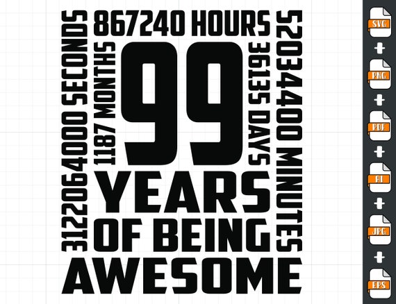 99th Birthday SVG PNG 99 Years Old SVG Instant Download - Etsy