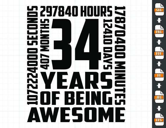 34th Birthday SVG PNG 34 Years Old SVG Instant Download - Etsy