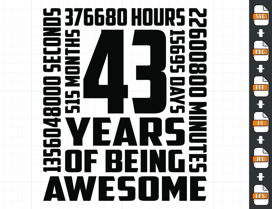 43th Birthday SVG PNG 43 Years Old SVG Instant Download - Etsy