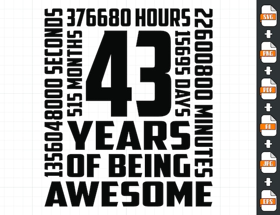 43th Birthday SVG PNG 43 Years Old SVG Instant Download - Etsy