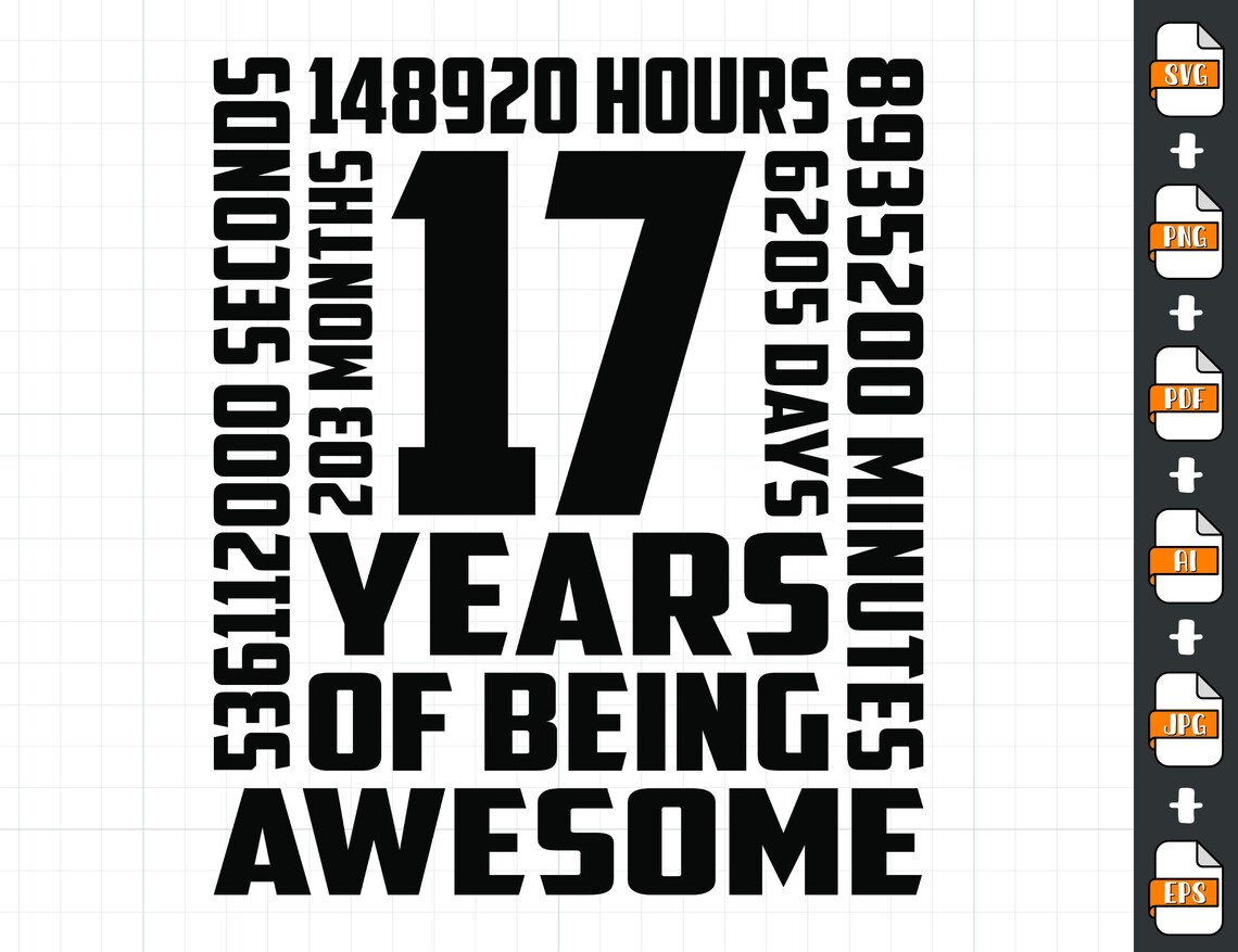 17th Birthday SVG PNG 17 Years Old SVG Instant Download - Etsy