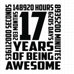 17th Birthday SVG PNG 17 Years Old SVG Instant Download - Etsy