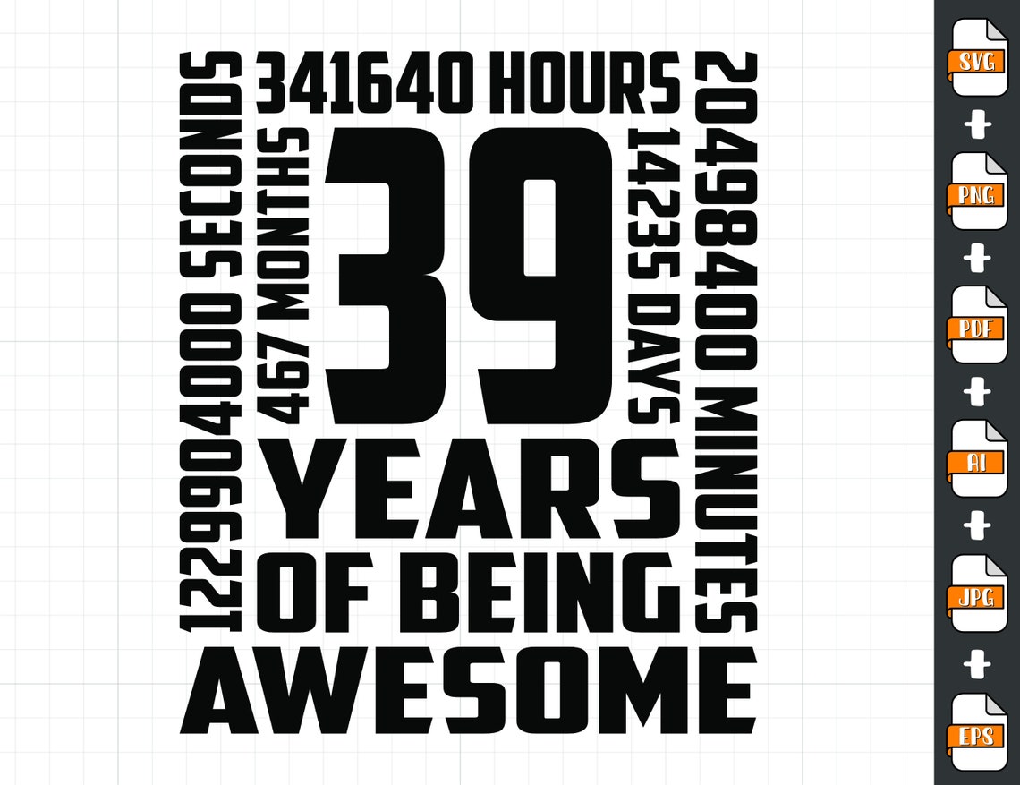 39th Birthday SVG PNG 39 Years Old SVG Instant Download - Etsy