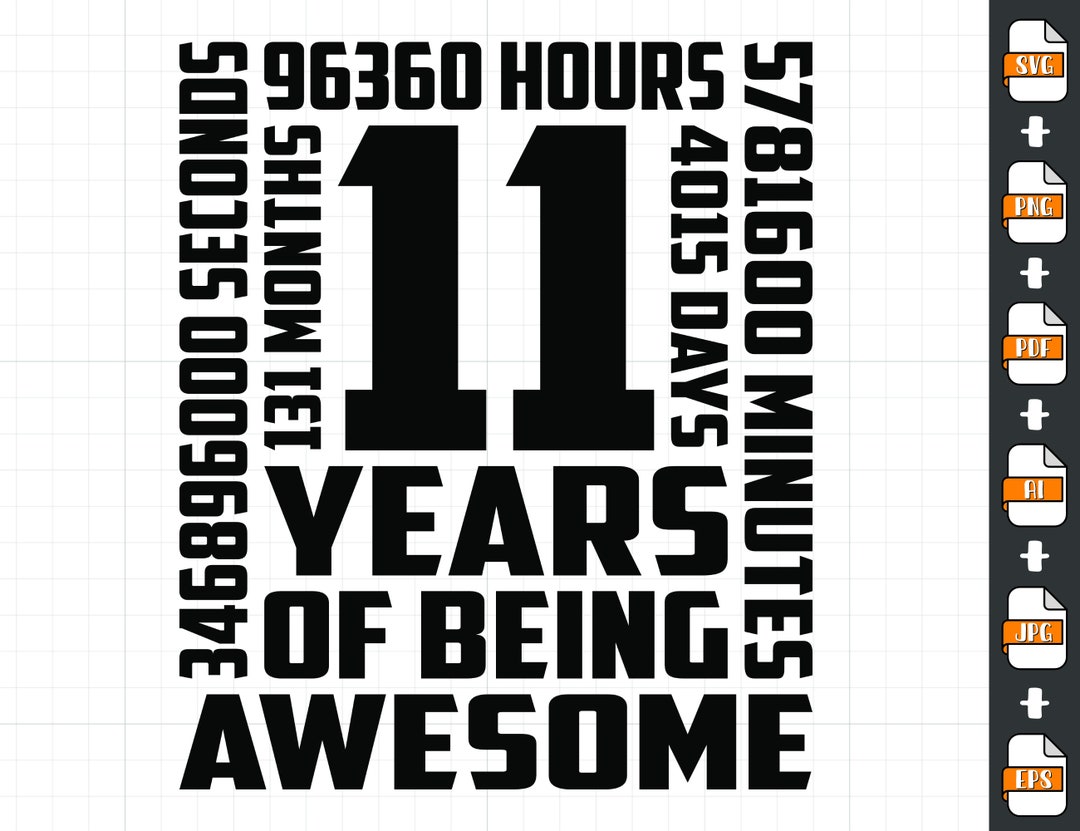 11th Birthday SVG PNG 11 Years Old SVG Instant Download - Etsy