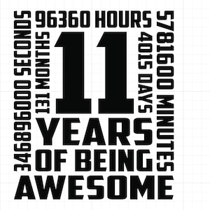 11th Birthday SVG PNG 11 Years Old SVG Instant Download - Etsy