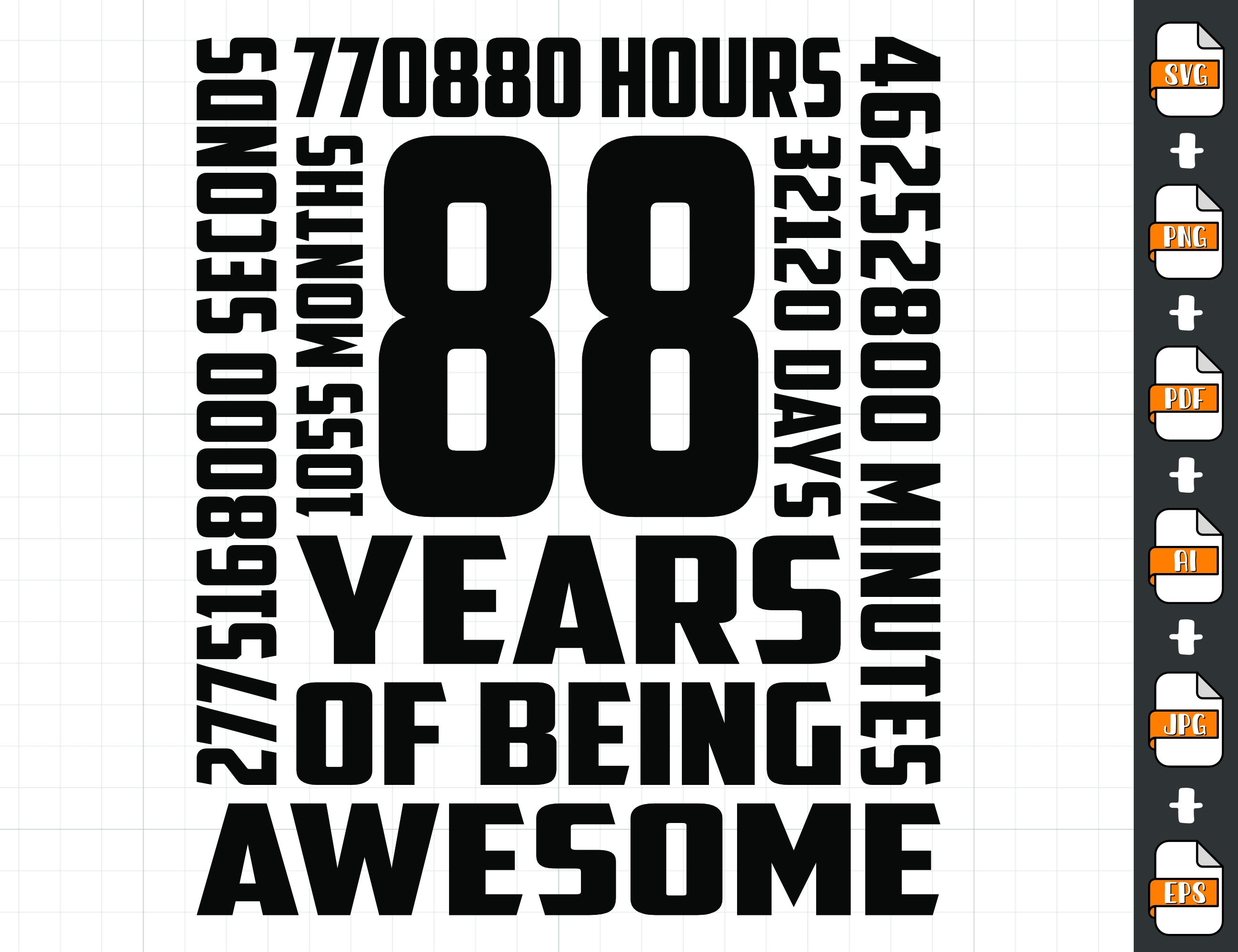 88th Birthday SVG PNG 88 Years Old SVG Instant Download - Etsy