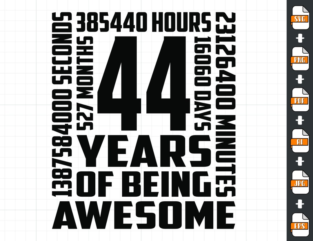 44th Birthday SVG PNG 44 Years Old SVG Instant Download - Etsy