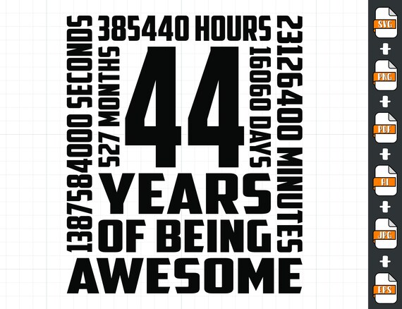 44th Birthday SVG PNG 44 Years Old SVG Instant Download - Etsy