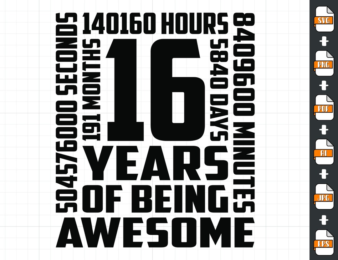 16th Birthday SVG PNG 16 Years Old SVG Instant Download - Etsy
