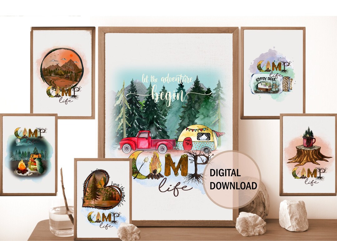 Printable Camp Art Prints, 6 Camp Prints, Camping Illustrations, Wall ...