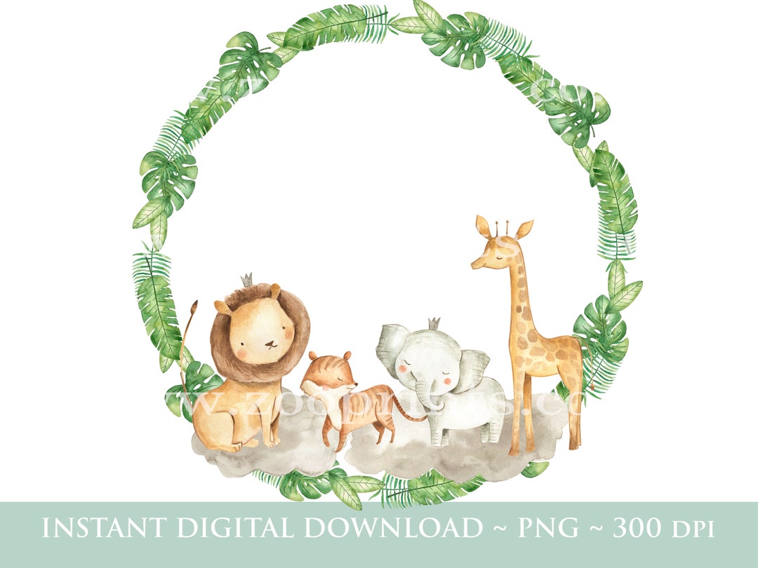 Kids Safari Jungle Animals, Watercolor Baby Animals, Wild One, Two Wild ...