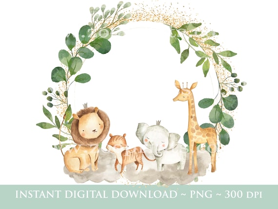 Kids Safari Jungle Animals Watercolor Baby Animals Wild One - Etsy