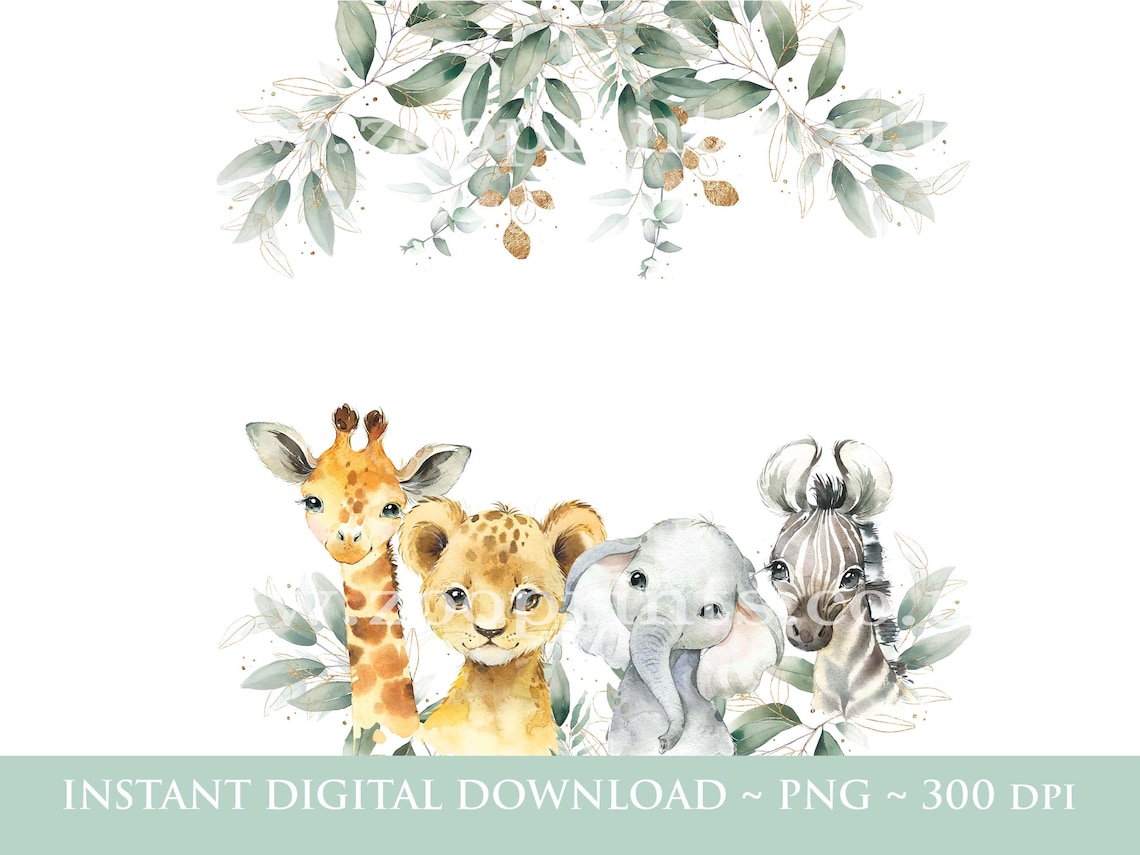 Baby Safari Animals Wreath Watercolor Baby Animals Wild One - Etsy