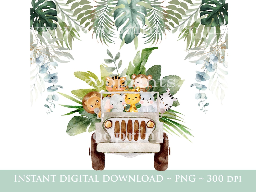 Wild One Baby Safari Animals Car PNG, Watercolour Animals, T Shirt ...