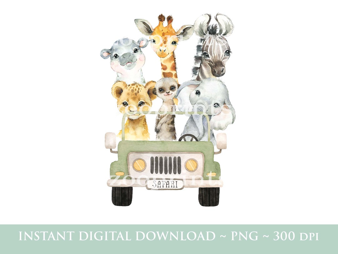 Baby Safari Animals Kids Car PNG, Watercolor Baby Animals, T Shirt ...