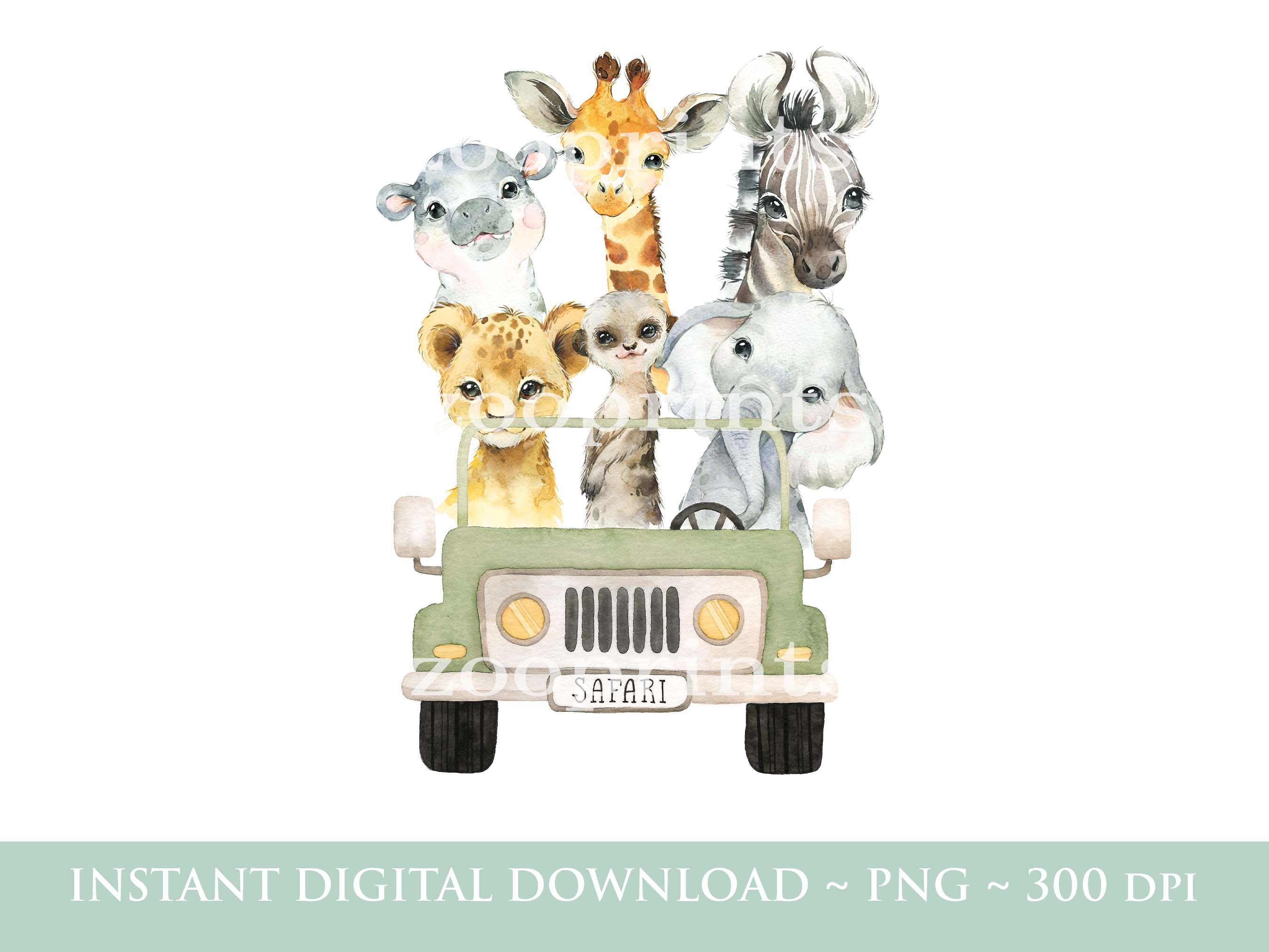 Baby Safari Animals Kids Car PNG, Watercolor Baby Animals, T Shirt ...