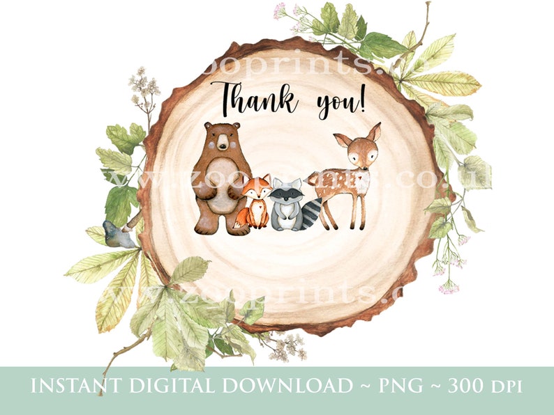 Rustic Woodland Animals Log Slice, Watercolor Baby Animals, Wild One ...