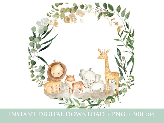 Kids Safari Jungle Animals Watercolor Baby Animals Wild One - Etsy