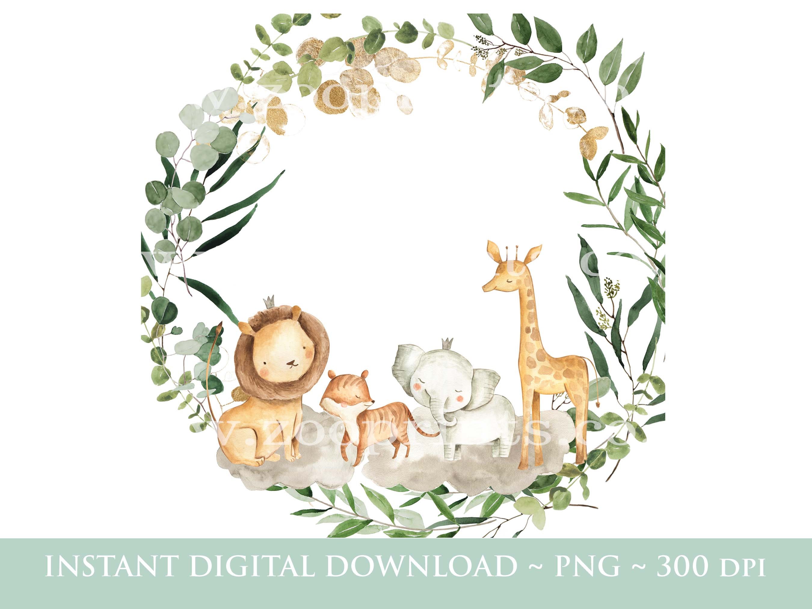 Kids Safari Jungle Animals, Watercolor Baby Animals, Wild One, Two Wild ...