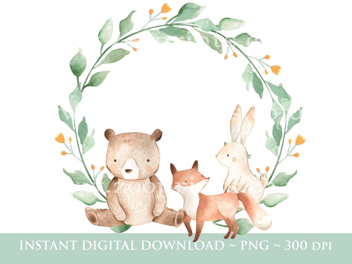 Forest Animals Wreath, Woodland Frame PNG, Nursery Decor, Baby Shower ...