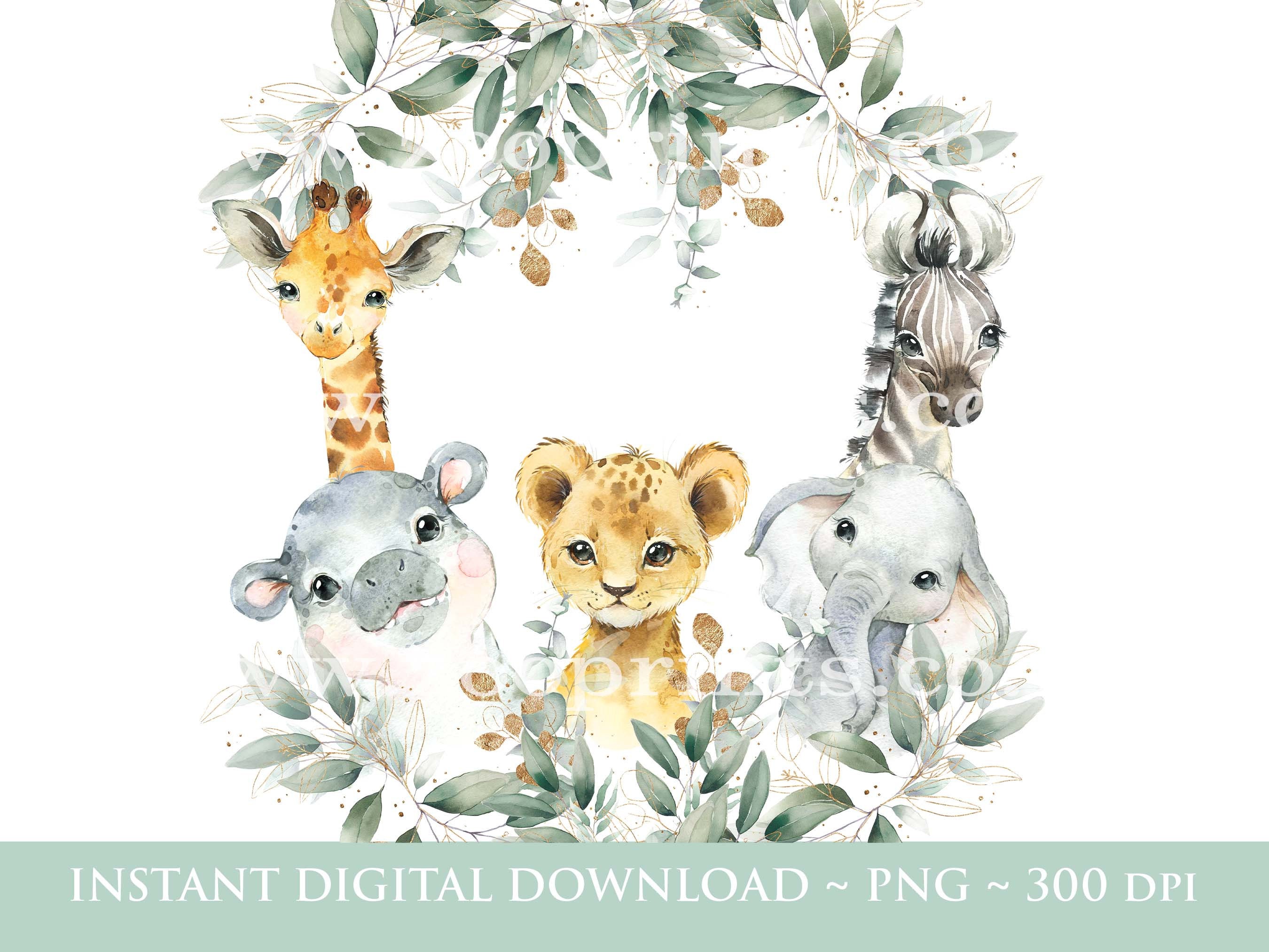 Baby Safari Animals Wreath, Watercolor Baby Animals, Wild One, Two Wild ...