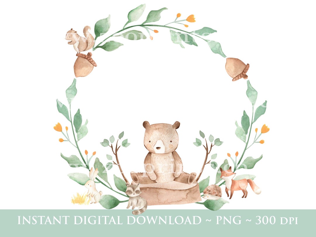 Forest Animals Wreath, Woodland Frame PNG, Nursery Decor, Baby Shower ...