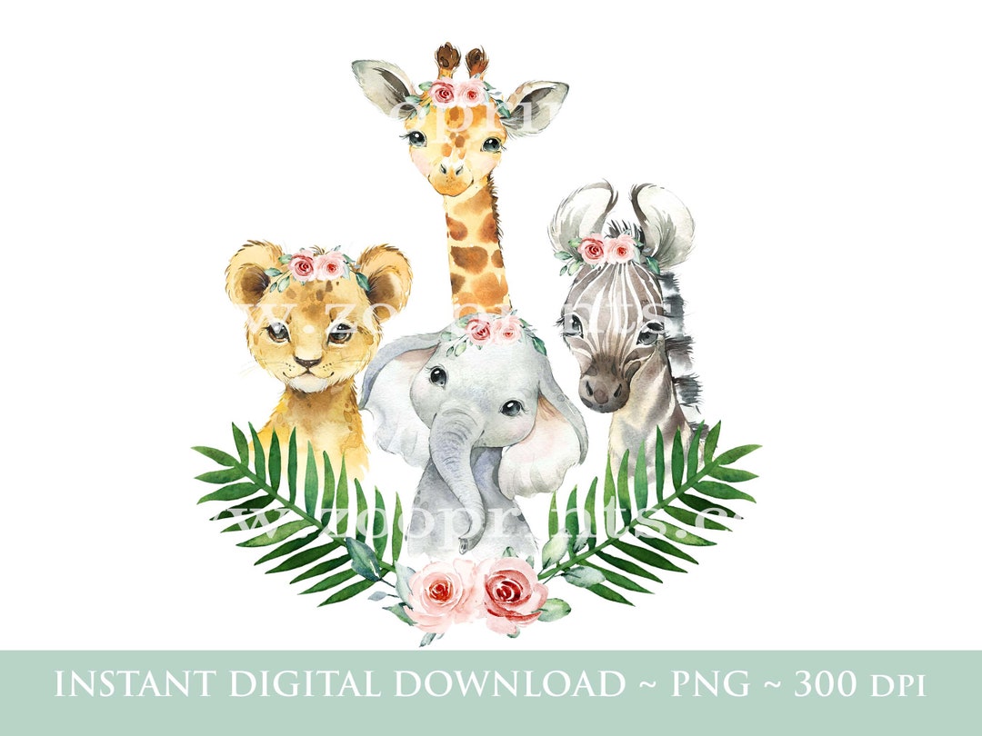 Safari Baby Animals, Watercolour Kids Animals Sublimation PNG, Safari ...