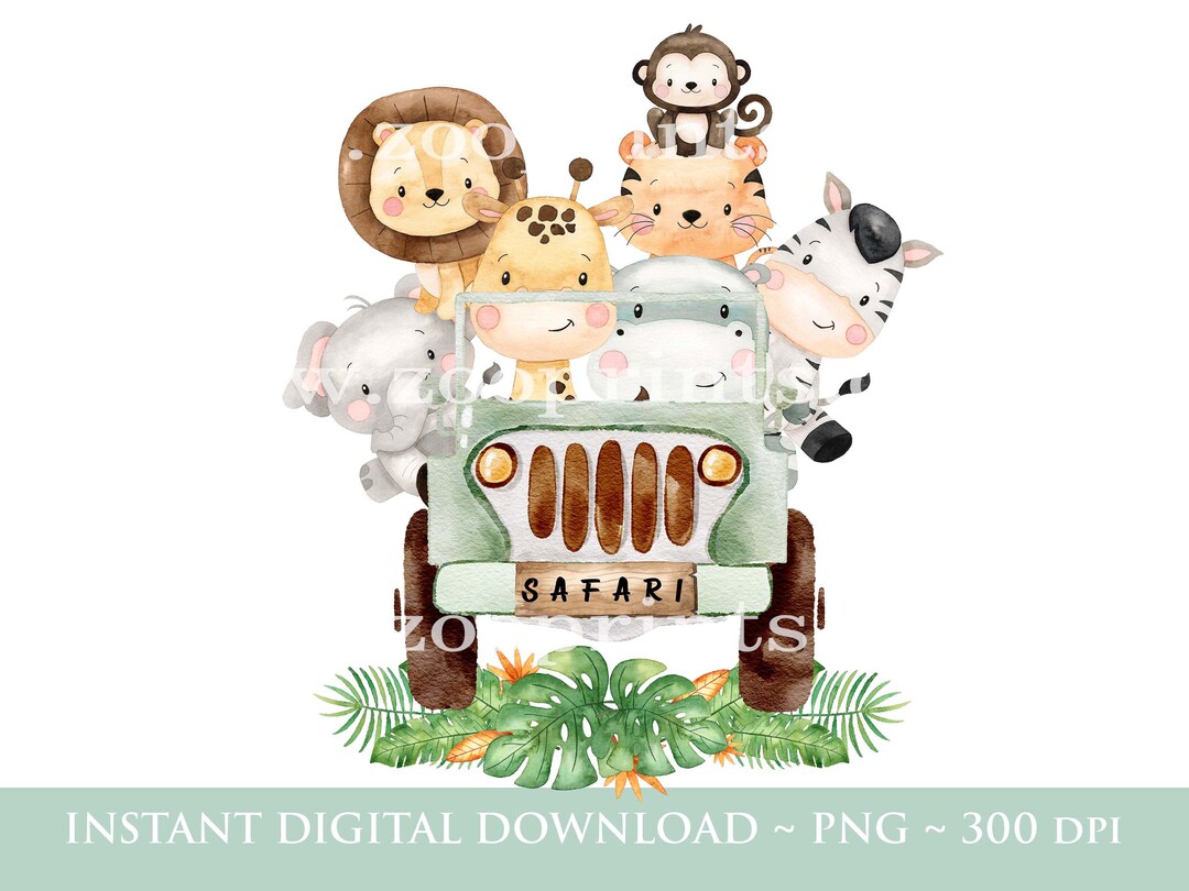 Baby Safari Animals Kids Car PNG, Watercolor Baby Animals, T Shirt ...