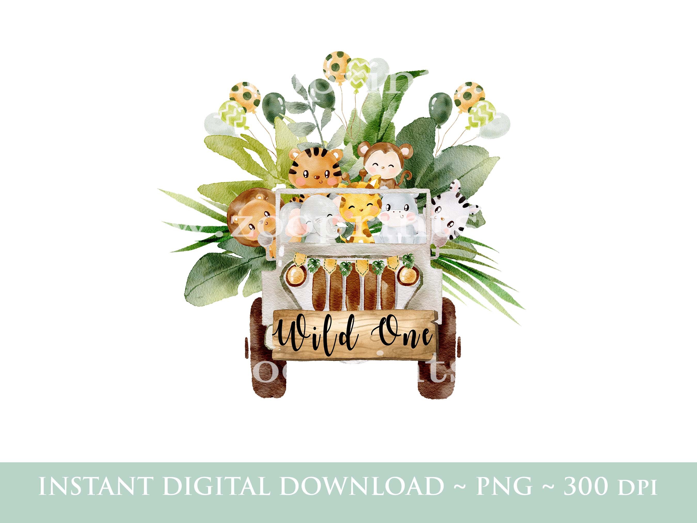 Wild One Baby Safari Animals Car PNG Watercolor Baby Animals - Etsy Finland