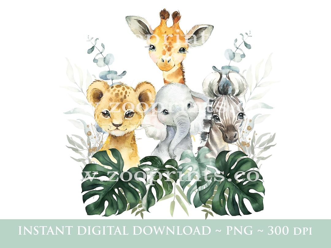 Baby Safari Animals Wreath, Watercolor Baby Animals, Wild One, Two Wild ...