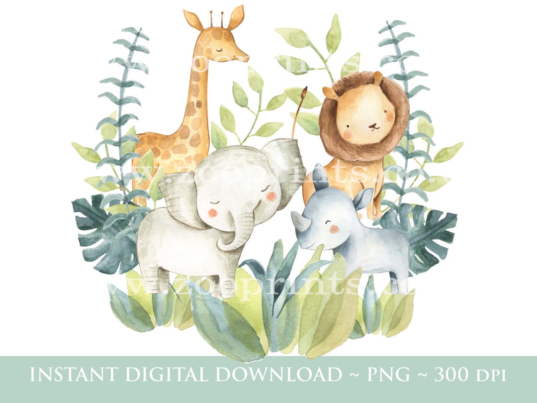 Kids Safari Jungle Animals, Watercolor Baby Animals, Wild One, Two Wild ...