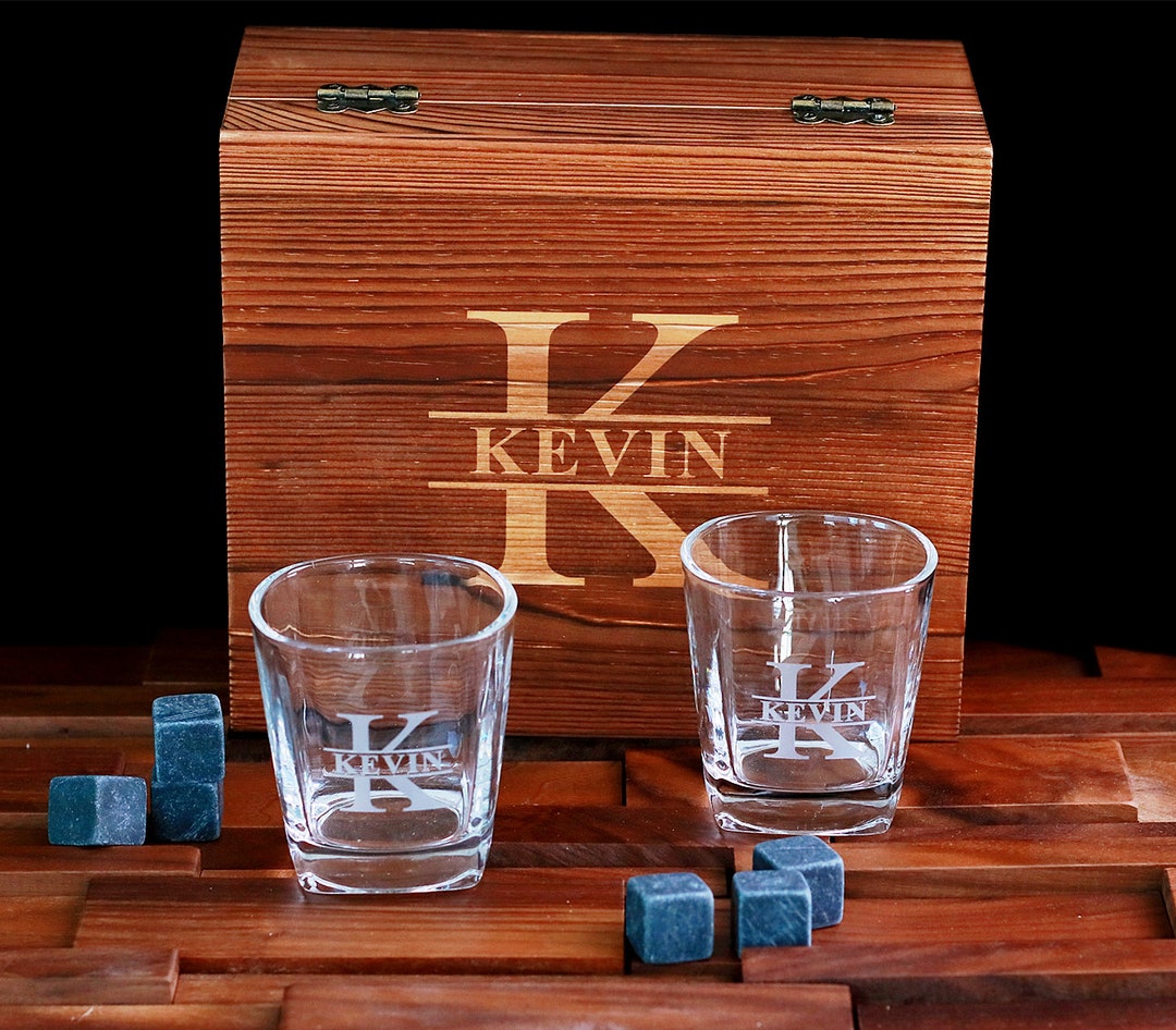 Personalized Whiskey Glasses Set With Wooden Box Groomsmen Etsy