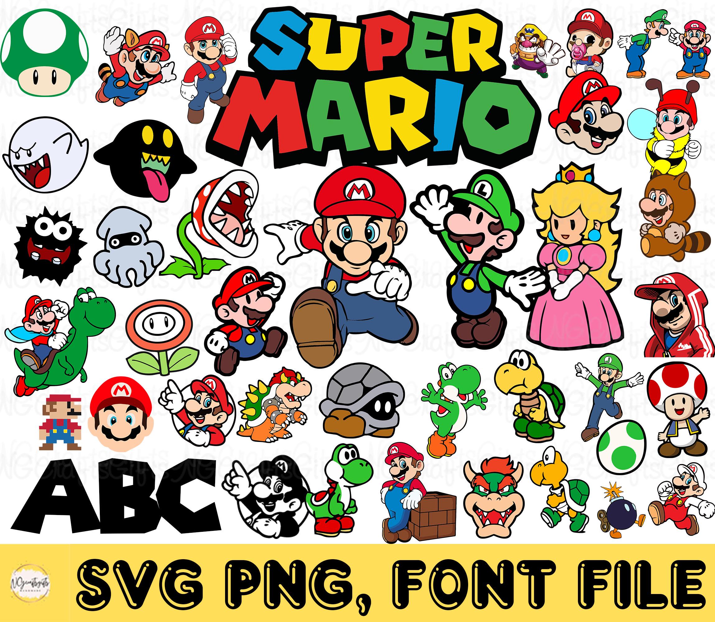Super Mario SVG Bundle: Mario Font, Luigi, Layered Files (digital ...