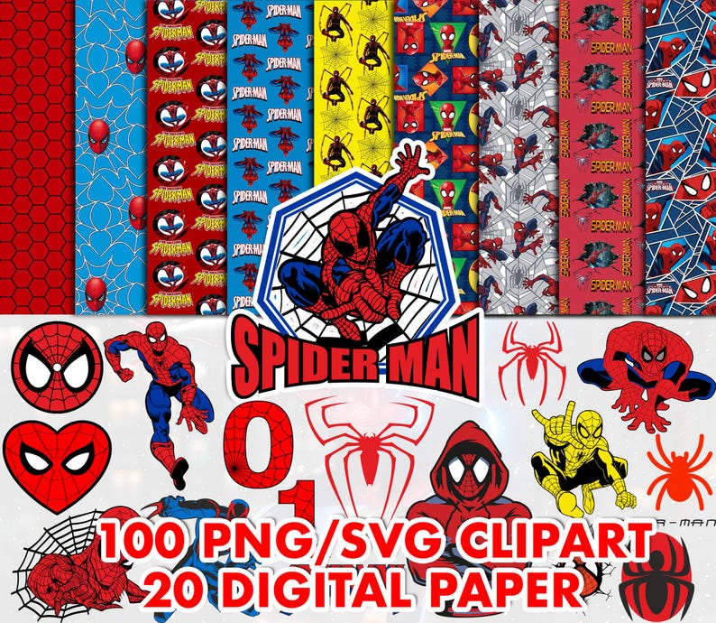 Spiderman SVG Bundle: Spider Man Digital Paper, Gift Design Files ...