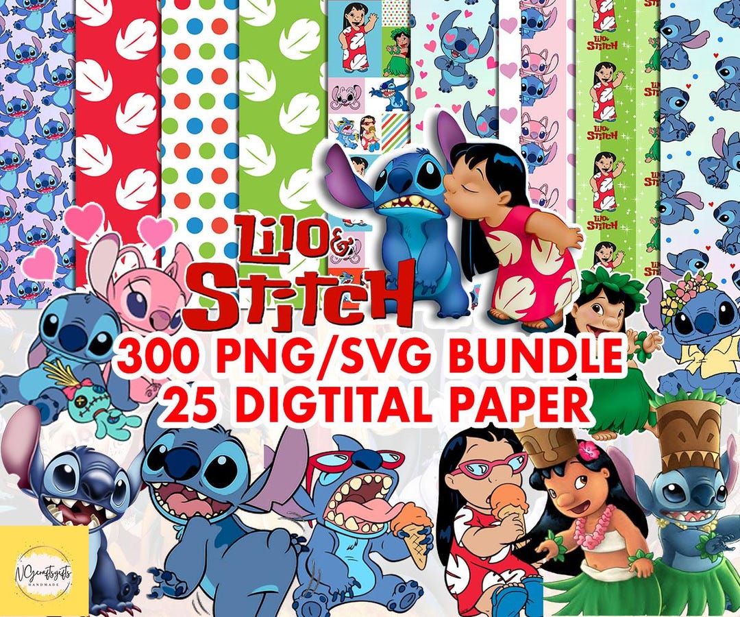 Lilo and Stitch Digital Papers, Lilo and Stitch Svg Png Clipart Bundle ...