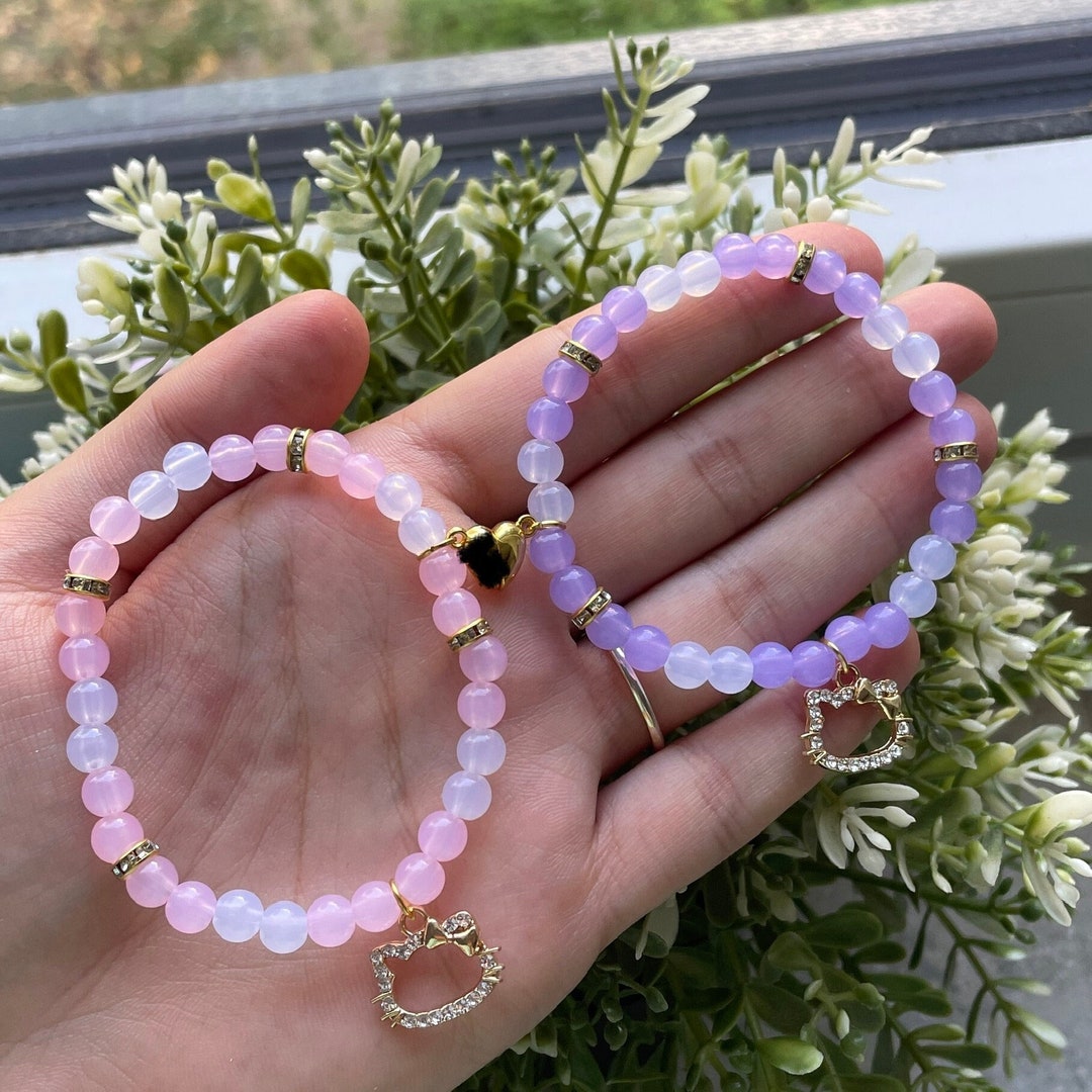 Hello Kitty Bracelets Pink Purple Gold Bracelet for Couples Bestfriends ...